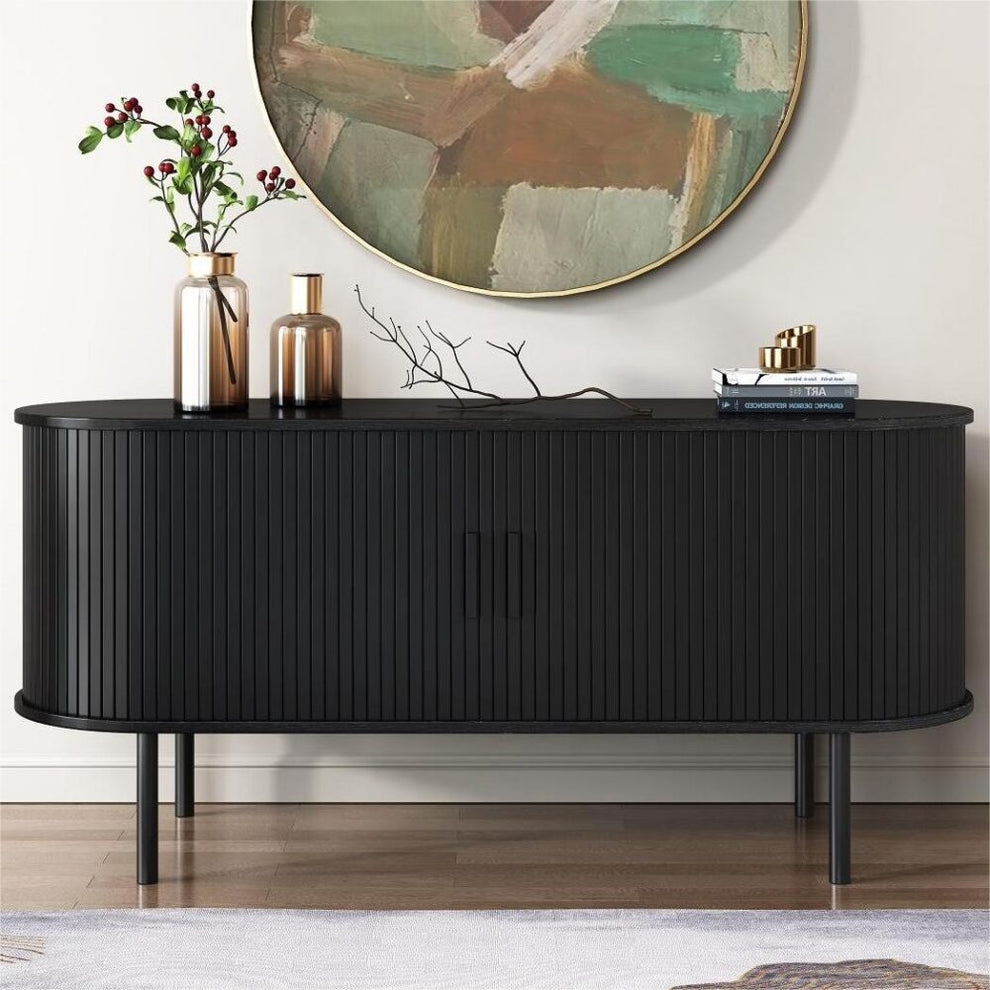 Ribbed Black Sideboard with Sliding Doors – LifeStylz
