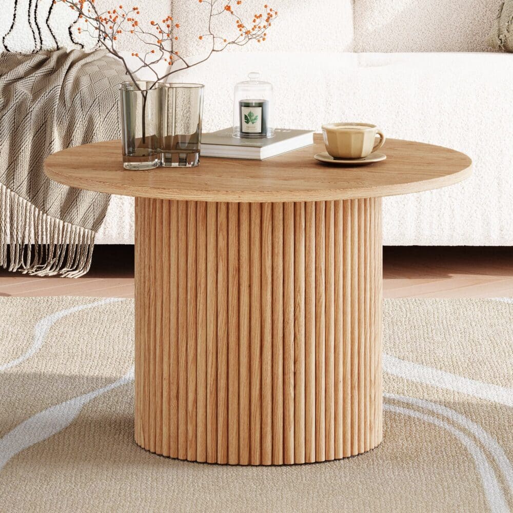 Luxe Ribbed Round Coffee Table Wooden – LifeStylz